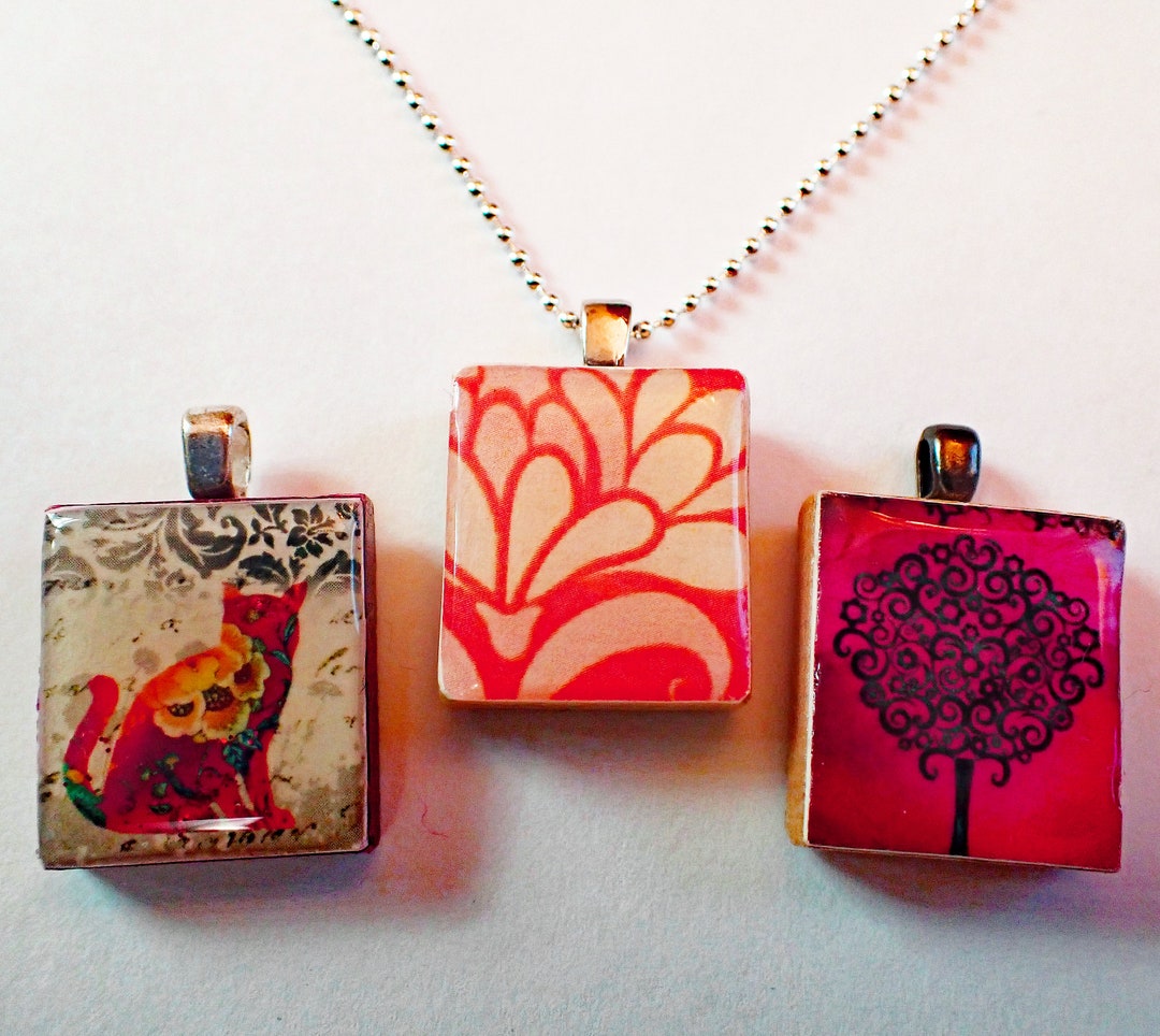 Scrabble Tile Pendant, Cat, Flower, Tree, Made With Wood and an Acrylic ...