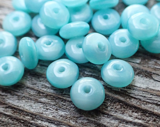45 - Aqua Blue Opal 6mm Wafer Beads, 2-tone Beads, Satin Finish, Czech ...