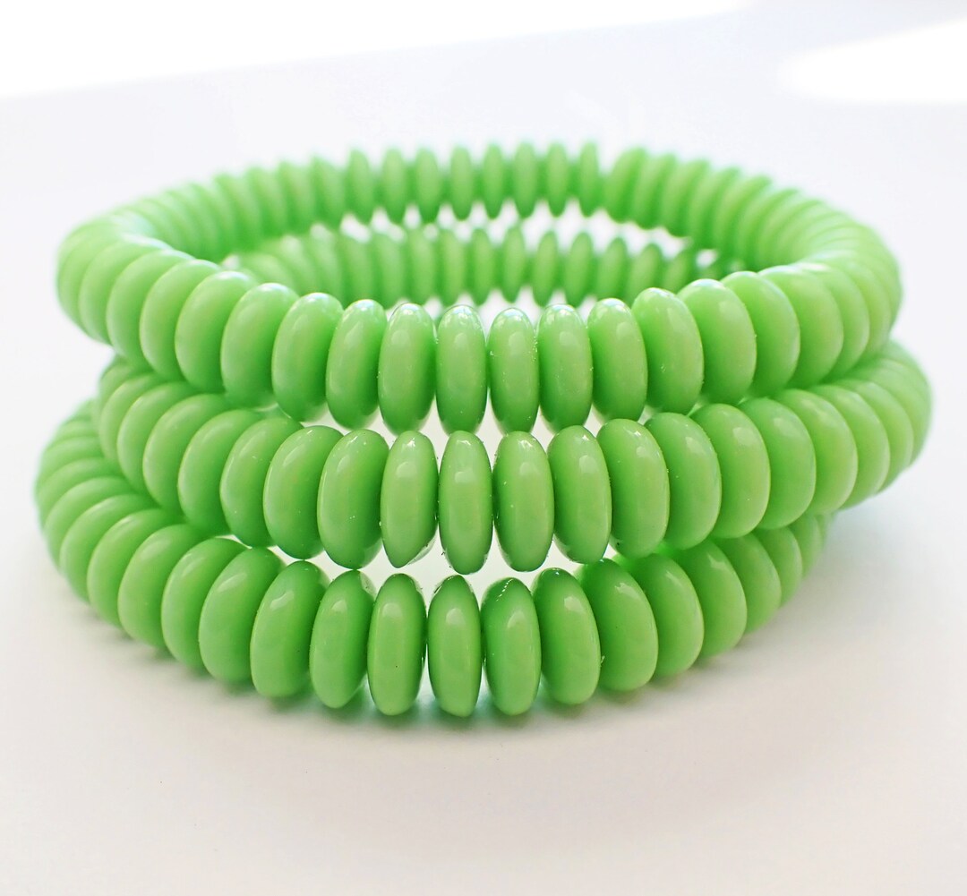 50 Retro Green 6mm Smooth Wafer Beads, Opaque, Czech Republic Glass ...