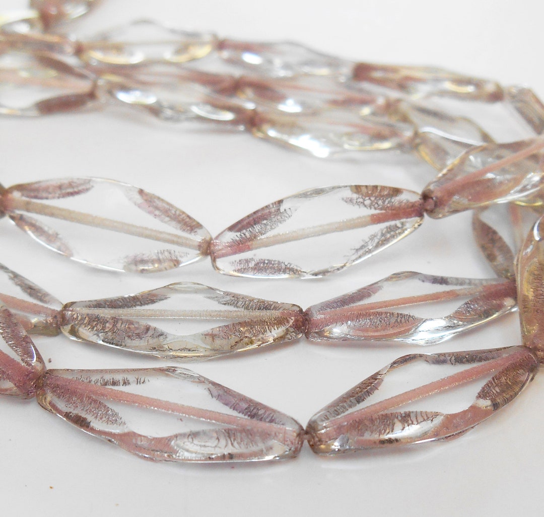 2 Crystal & Pink 25x10mm Diamond Cut Spindle Beads, Transparent, Table ...