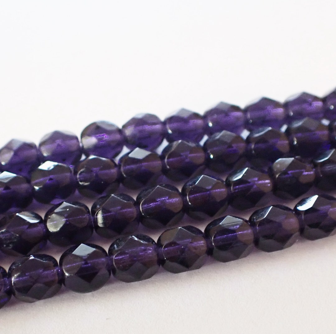 Deep Violet 6mm & 8mm Fire Polish Faceted Round Beads, Transparent ...