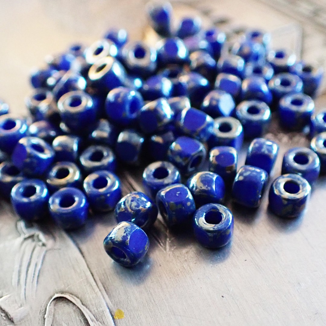 50 - Sapphire Blue Picasso 4x3mm 3-cut, Rembrandt, Opaque Trica, 6/0 ...