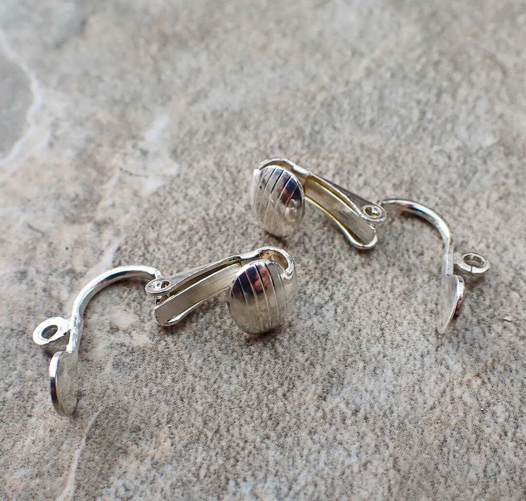 5 Pair (10 Pieces) - Silver Tone 17x10mm Clip on Ear Rings, Silver ...