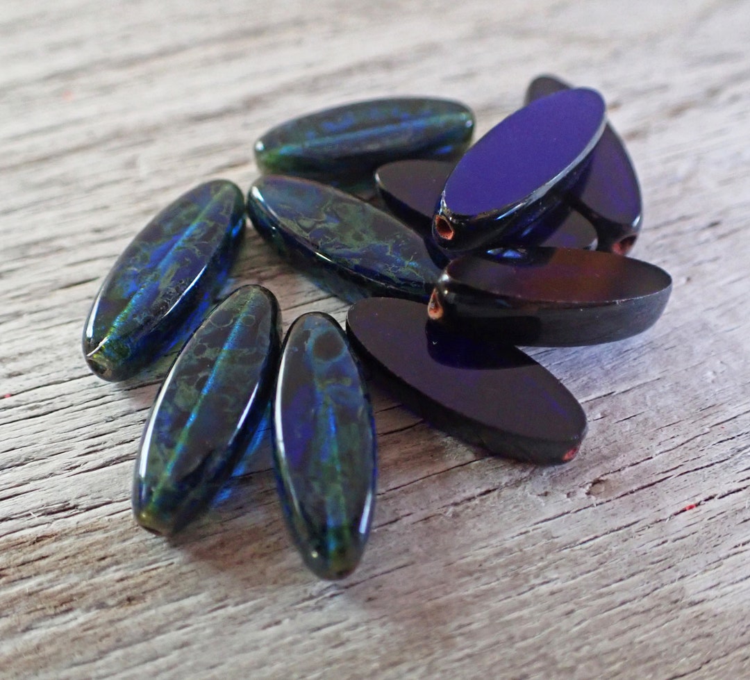 10 Cobalt Blue Mix 16x6mm Spindle Beads, Table Cut, Czech Republic ...