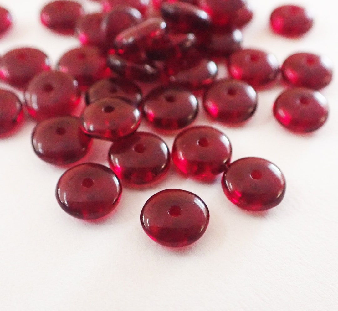 50 - Garnet Red 6mm Wafer Beads, Smooth Saucer, Czech Glass - Etsy