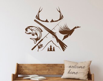 HUNTING FISHING Decal Hunter Decal Deer Decal Antler - Etsy