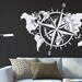Large World Map Wall Decal, Compass Wall Decor for Home, World Map ...
