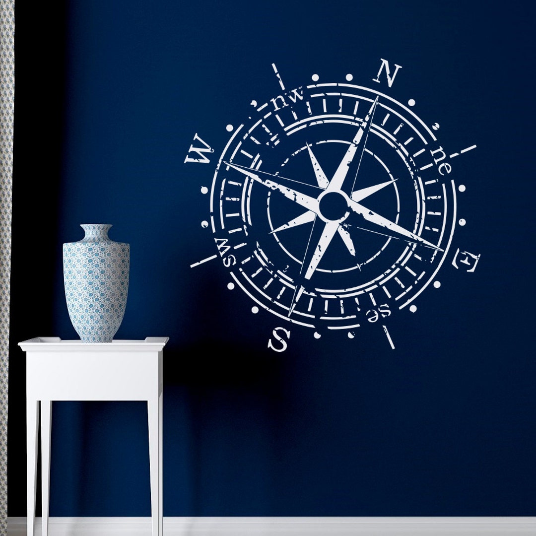 Nautical Compass Rose Vinyl Wall Decal: North South East West C120 - Etsy