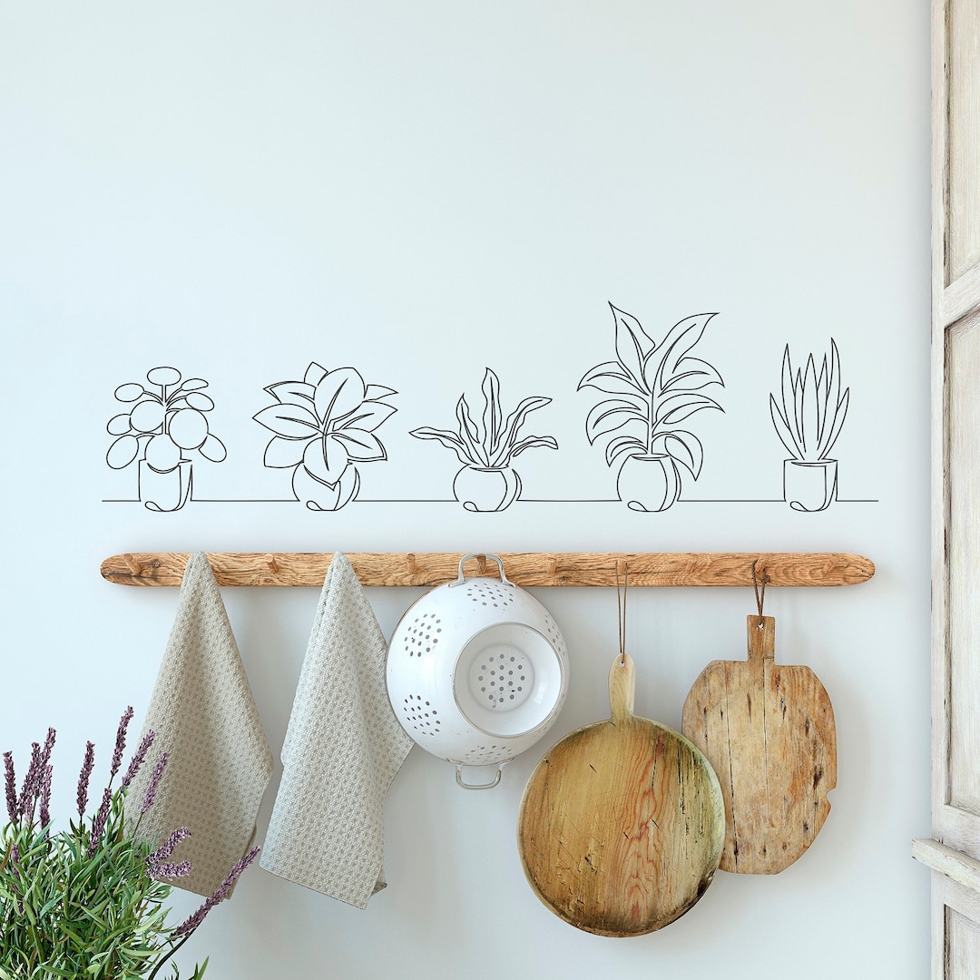 Flower Pots Wall Decal, Potted Flowers Vinyl Sticker, Floral, Plants ...