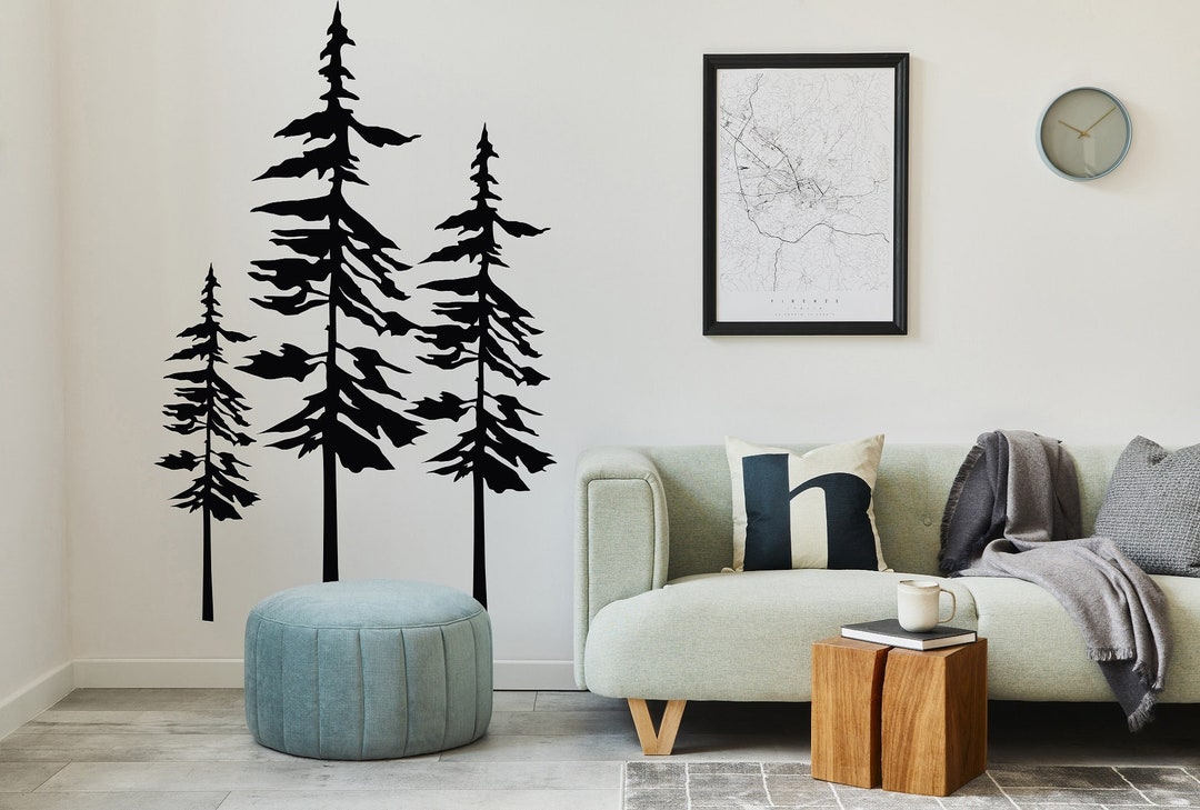 Pine Trees Wall Decal Set Of 3 Pine Trees Stickers Woodland Forest Wall Art Rustic Decor
