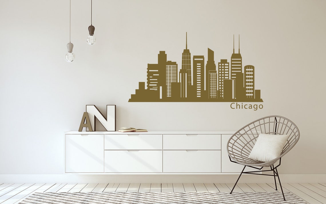 Office Wall Decal Chicago Skyline Wall Decals Murals Chicago - Etsy
