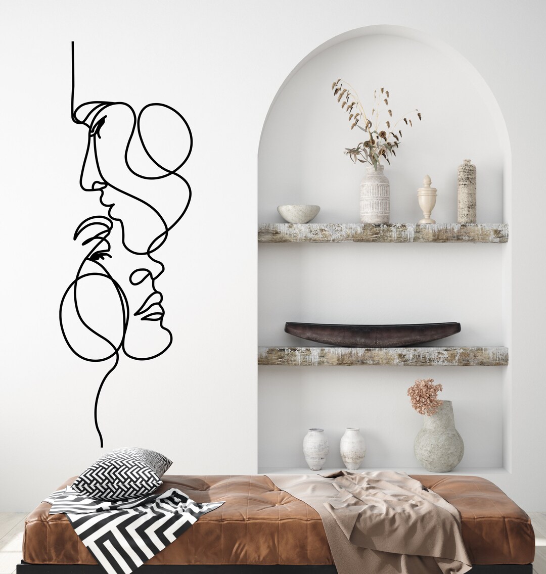 Couple in Love Wall Decals, Two Faces Vinyl Stickers, Line Art ...