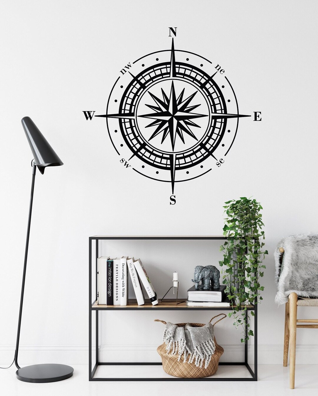 Nautical Compass Rose Wall Decal, Vintage Compass Vinyl Sticker ...