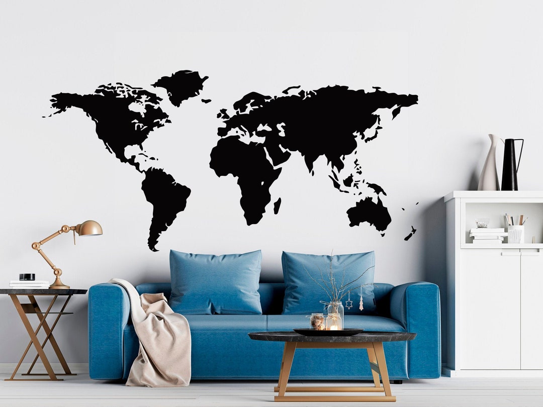 Large Map Wall Decal, World Map Vinyl Sticker, Map of the World Wall ...