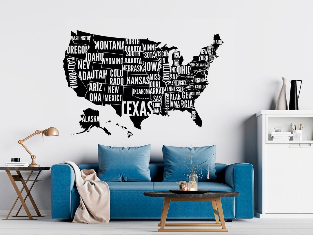 Large USA Map Wall Decal: Office & Classroom Educational Map C145 - Etsy