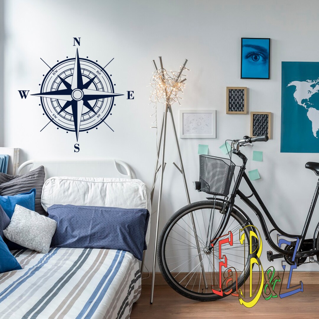 Nautical Compass Rose Wall Decal- Nautical Wall Decor North South West ...