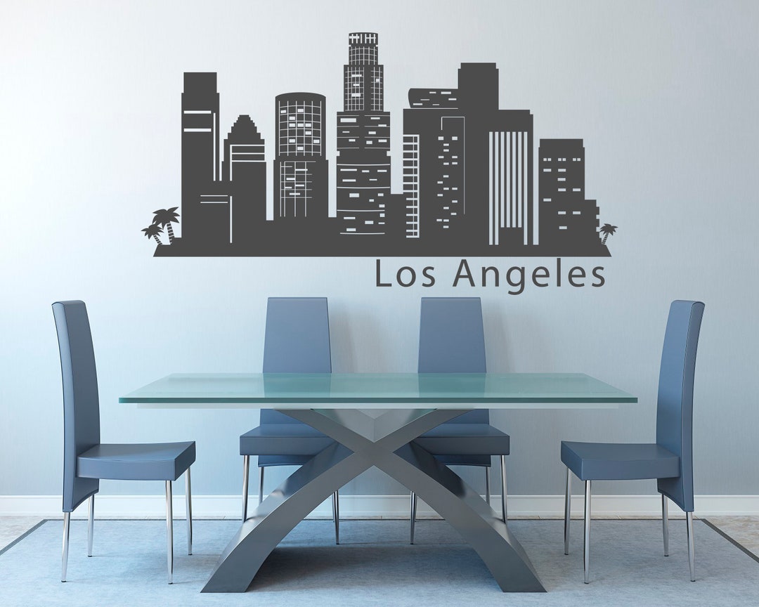 Los Angeles City Skyline Wall Decal, California Skyline Vinyl Sticker, Removable Cityscape Decal ...