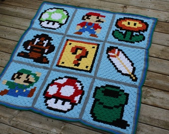 Super Mario Blanket Knit Mario Tablecloth Blanket Arcade Game - Etsy