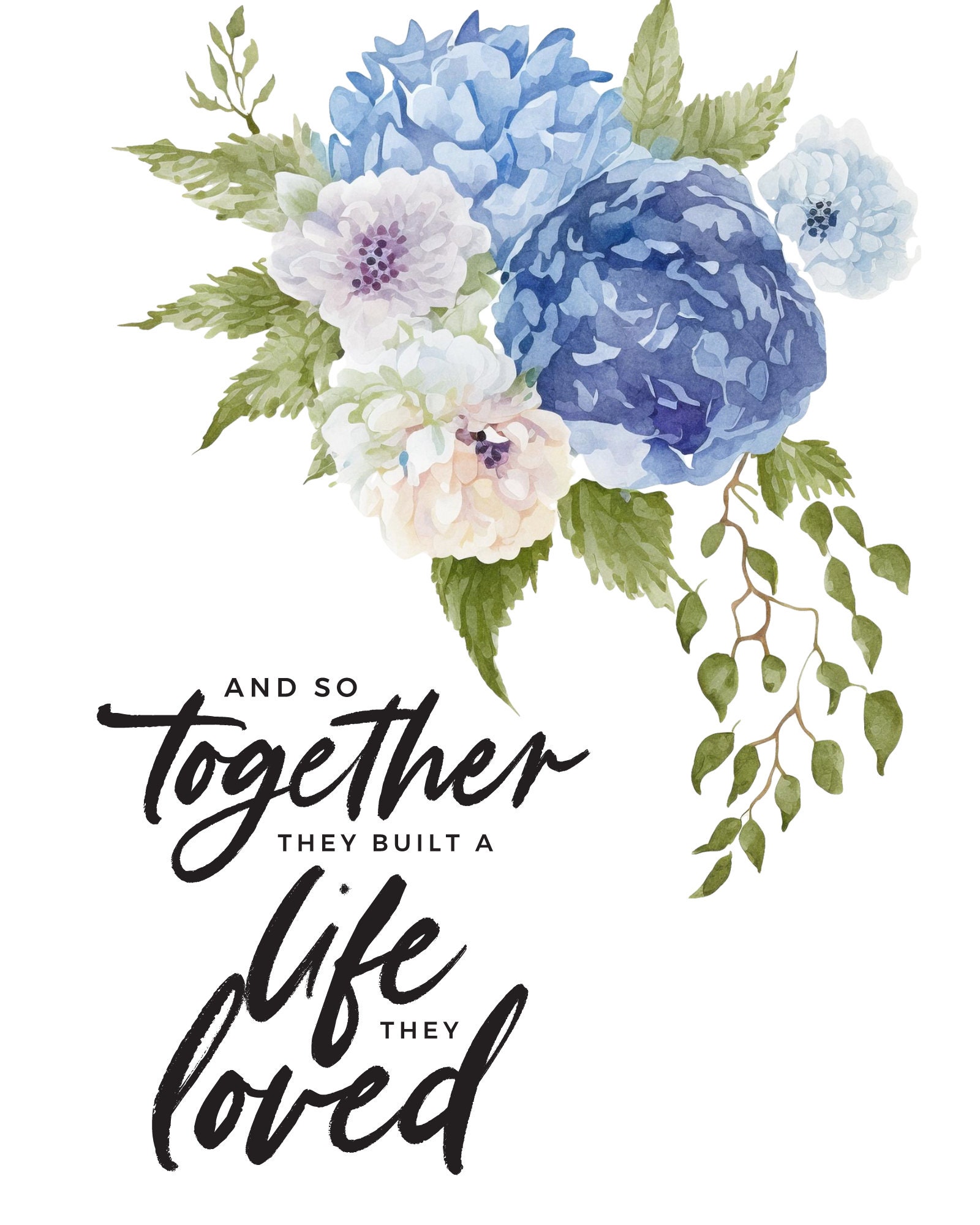 Blue Hydrangeas Print Quotes Floral Instant Art Printable Wall Art ...