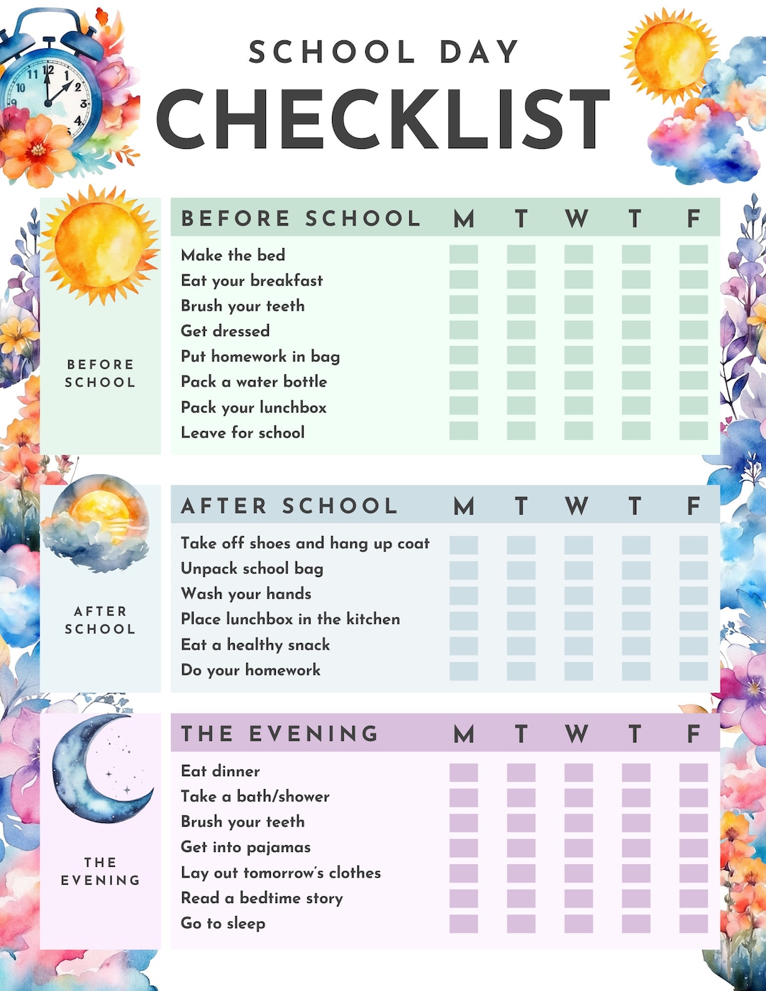School Day Checklist - Etsy