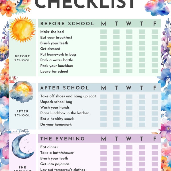 School Day Checklist - Etsy