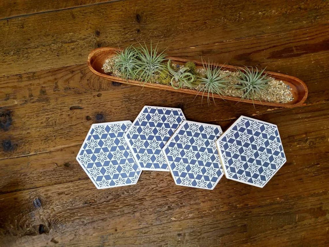 Mid-century Modern Drink Coasters Blue White Gold Table - Etsy