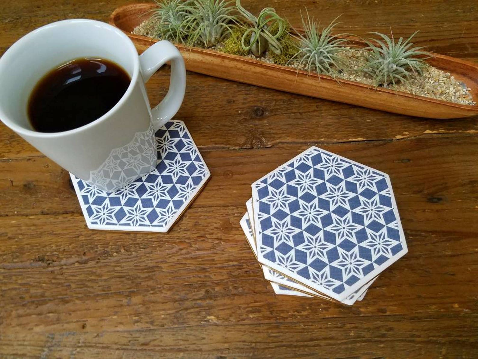 Mid-century Modern Drink Coasters Blue White Gold Table - Etsy