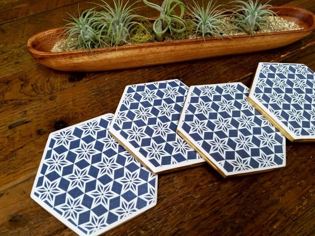 Mid-century Modern Drink Coasters Blue White Gold Table - Etsy