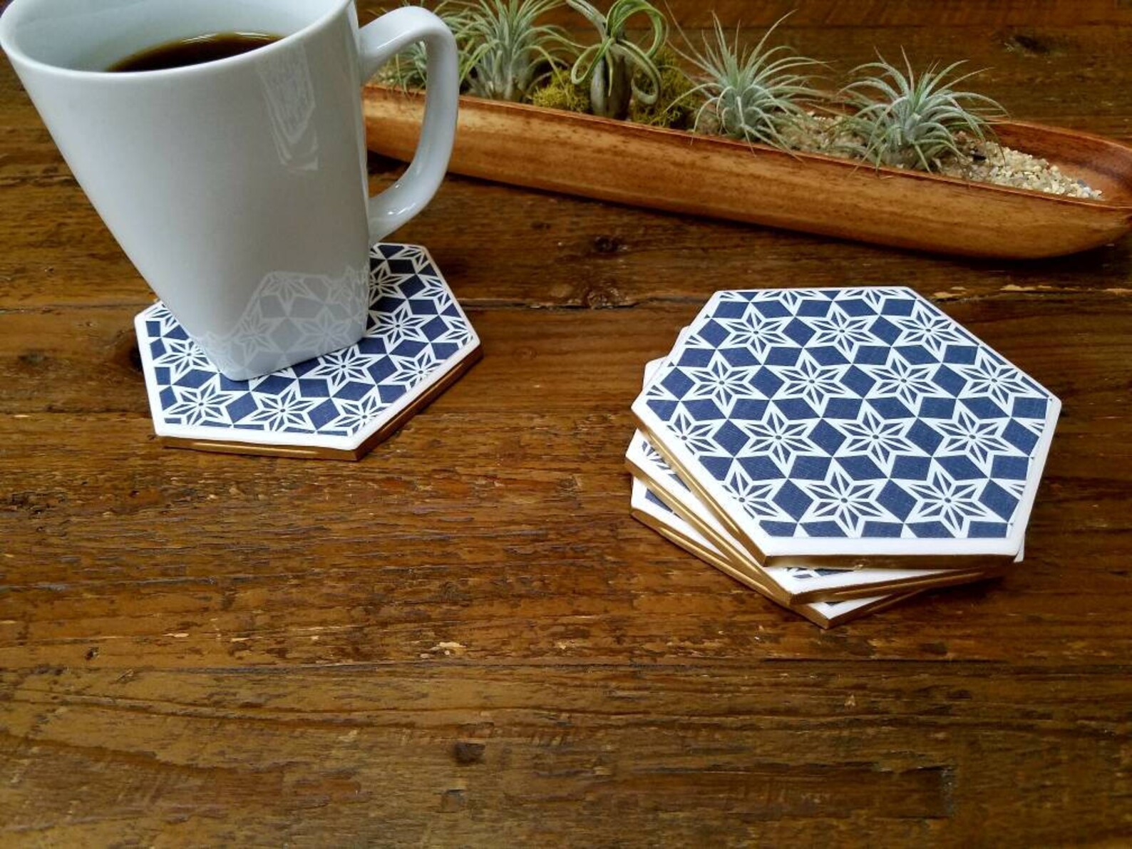 Mid-century Modern Drink Coasters Blue White Gold Table - Etsy