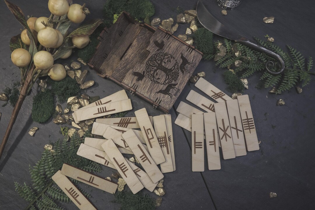 Wooden Stave Set, Norse Pagan Staves, Pagan Deck, Divination Box ...