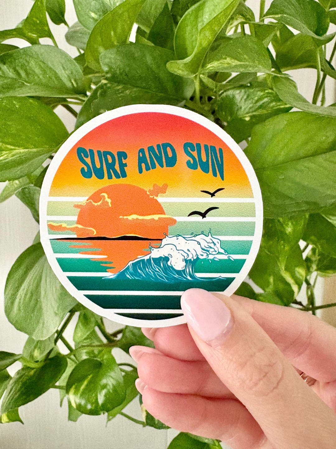 Surf and Sun Beach Sticker, Sunset and Waves Sticker, Beach Sticker - Etsy