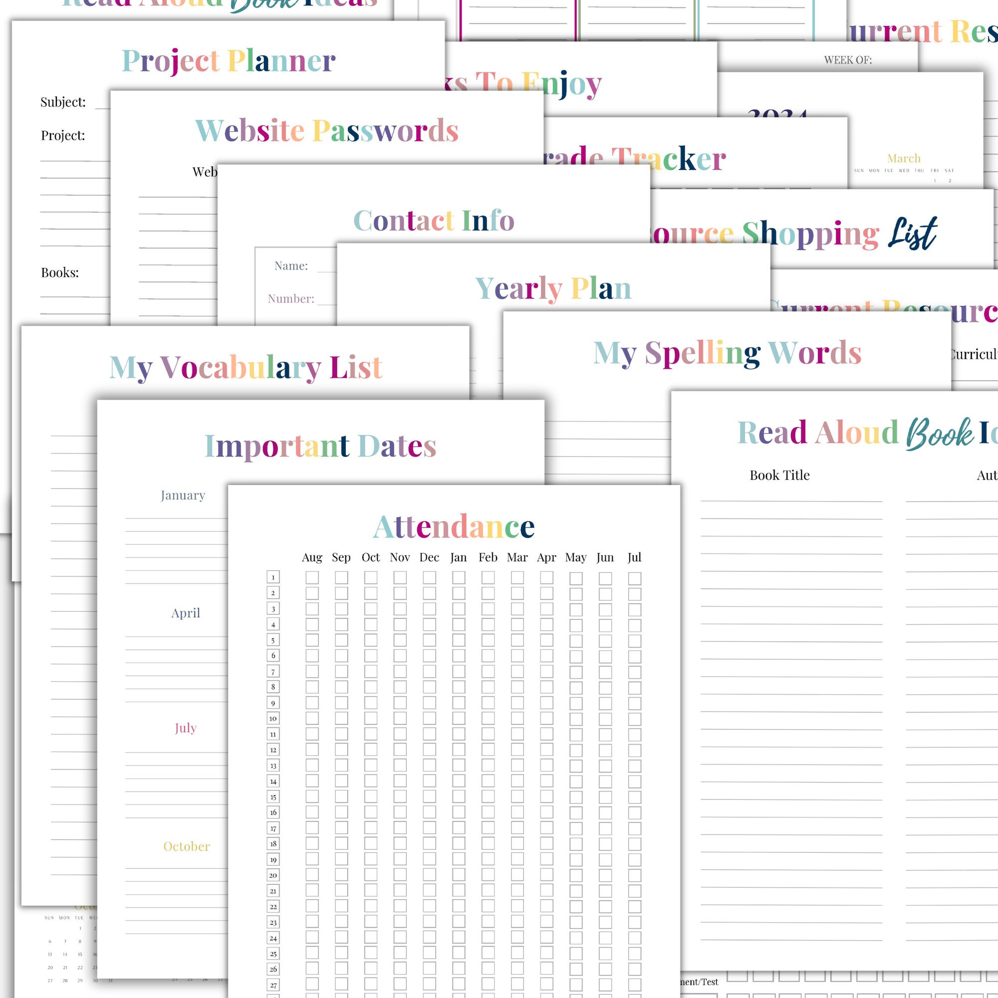 Floral Homeschool Planner Printable, Multiple or Single Student Lesson ...