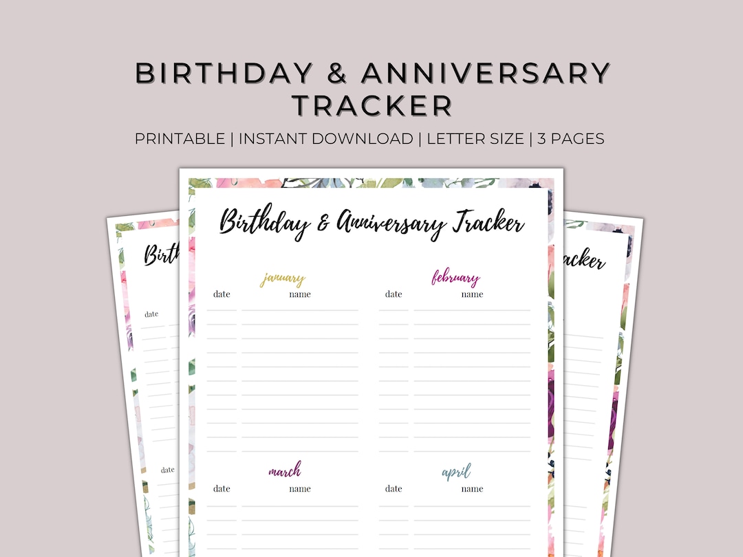 Printable Birthday Tracker, Editable Birthday and Anniversary Log ...