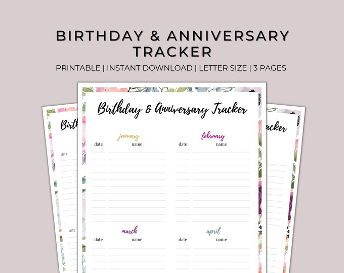Printable Birthday Tracker, Editable Birthday and Anniversary Log ...