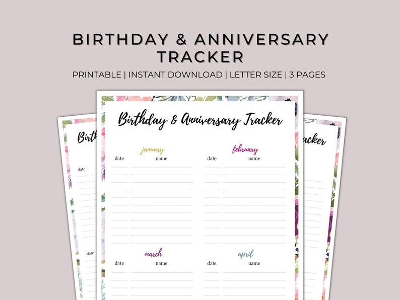 Printable Birthday Tracker, Editable Birthday and Anniversary Log ...