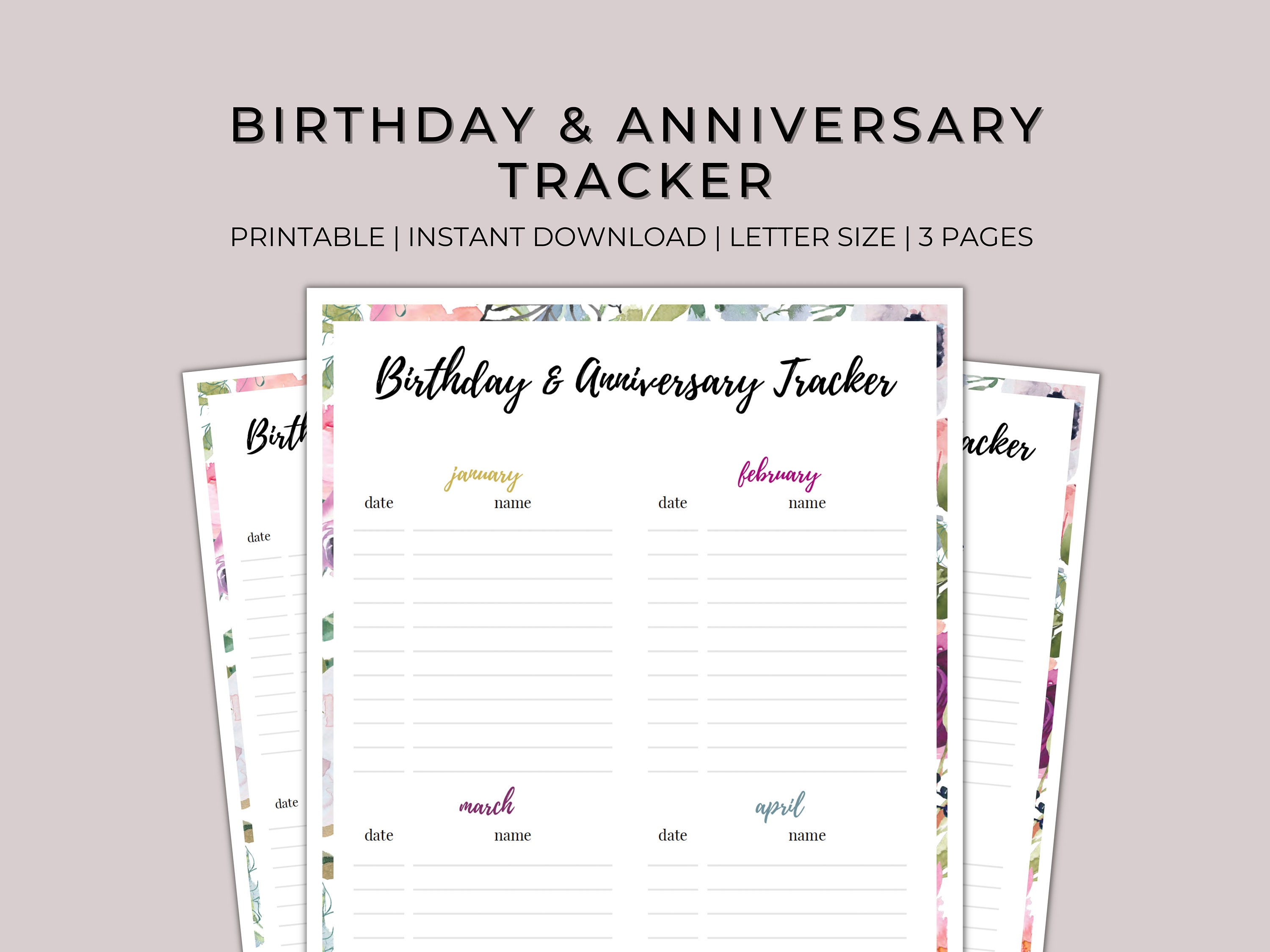 Printable Birthday Tracker, Editable Birthday and Anniversary Log ...