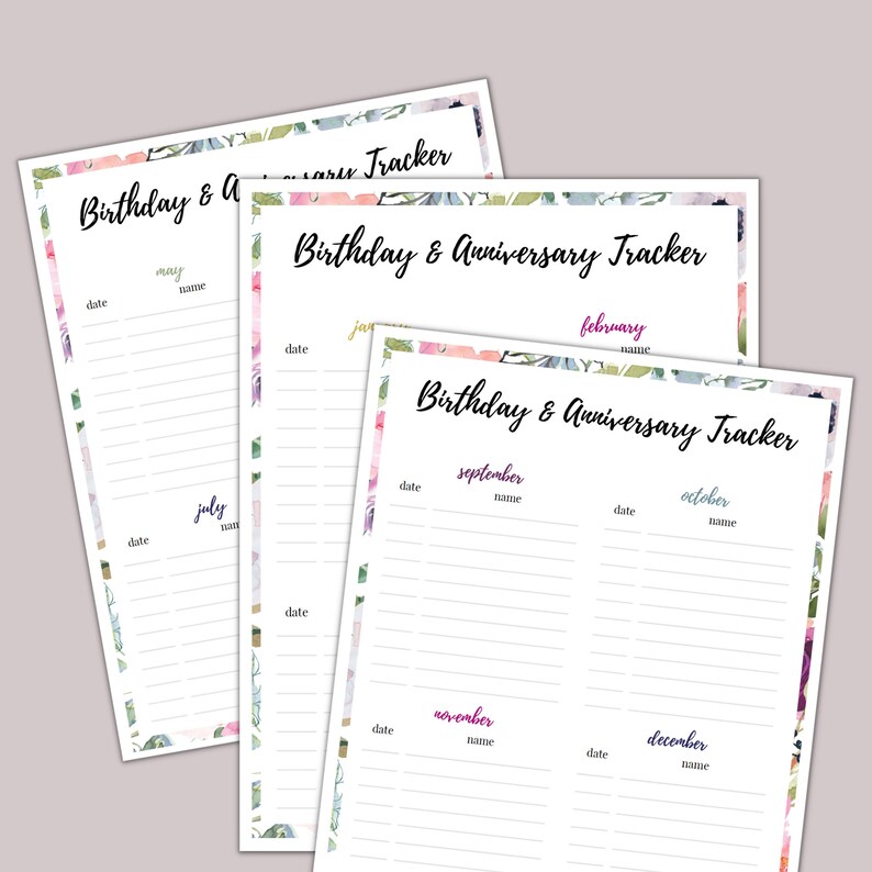 Printable Birthday Tracker, Editable Birthday and Anniversary Log ...