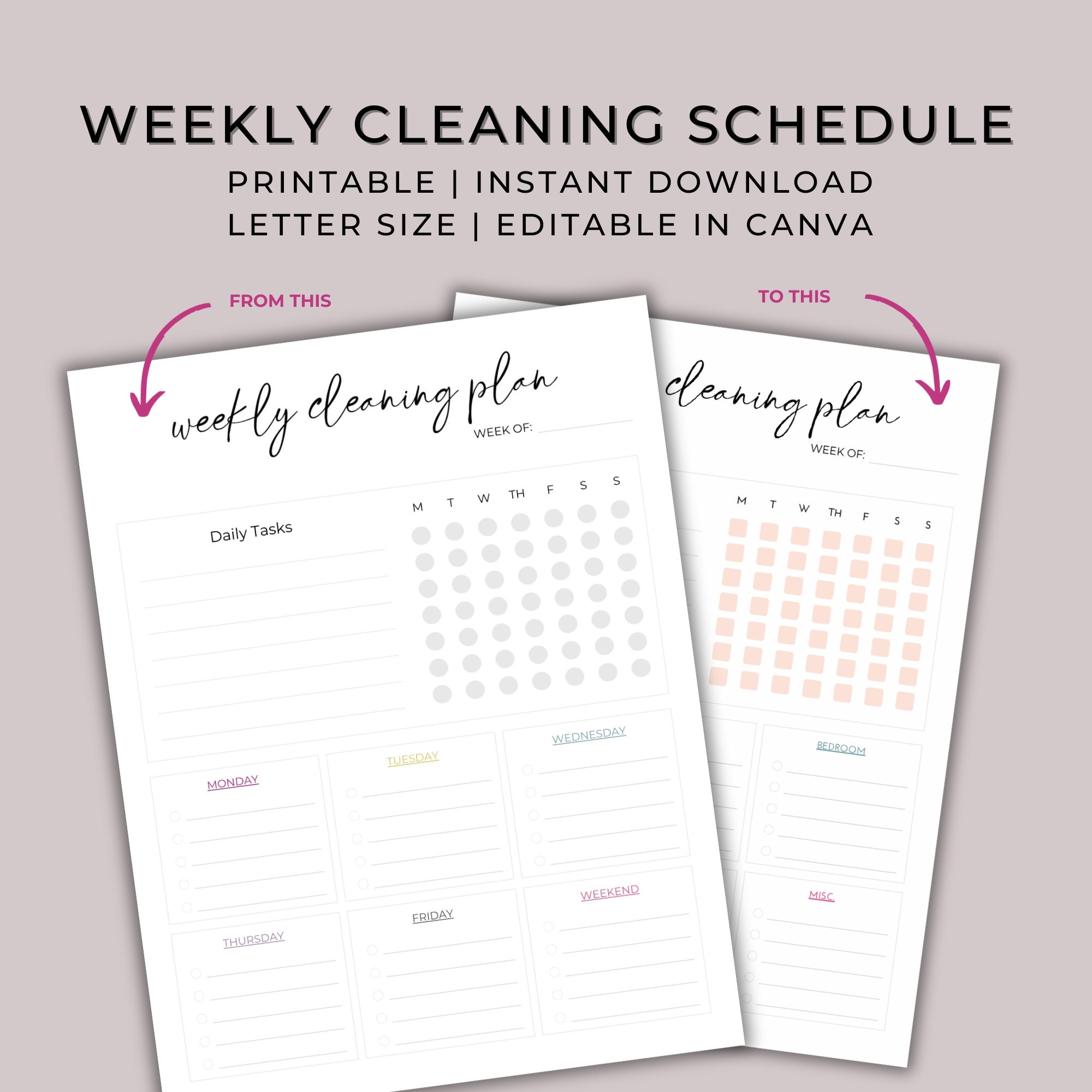 Editable Cleaning Checklist, Weekly Cleaning Schedule, Editable ...