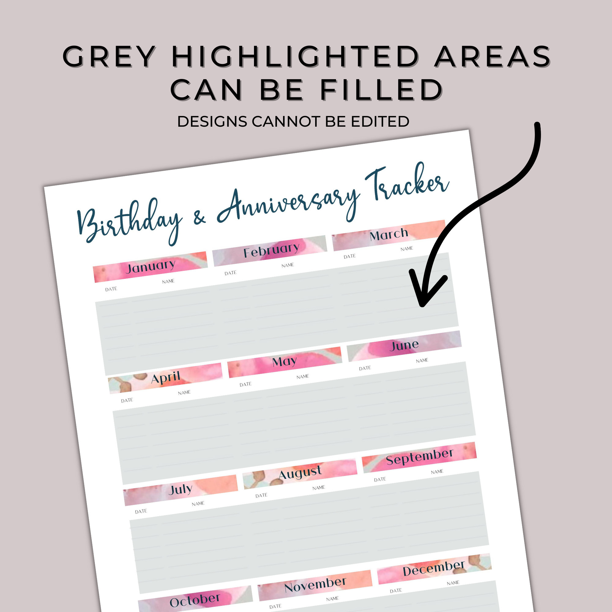 Birthday Tracker Printable, Perpetual Birthday Calendar, Printable ...