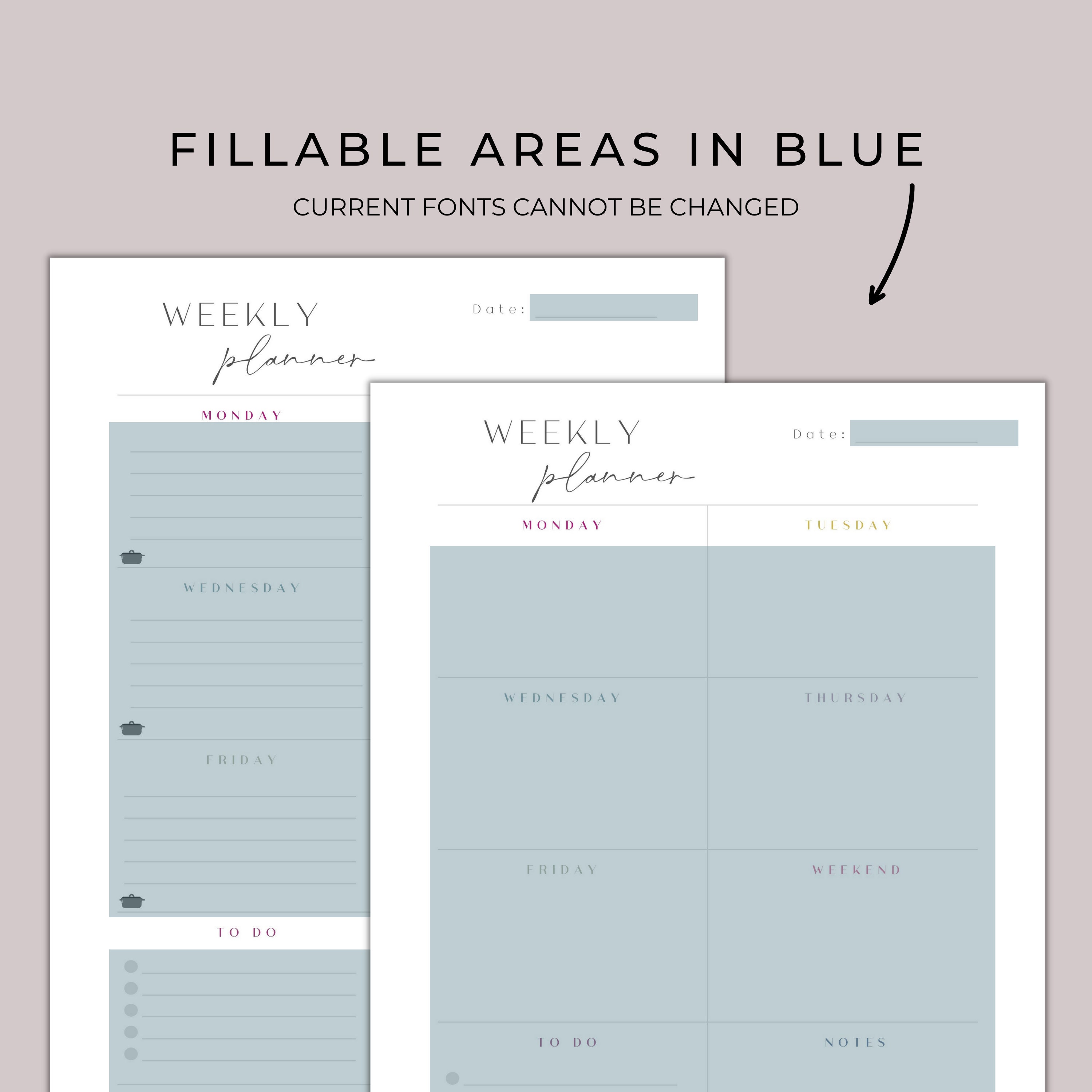 Simple Weekly Planner Printable, Minimal Color Design, Weekly Schedule ...