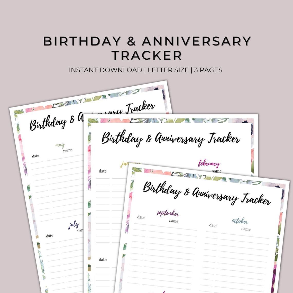 Printable Birthday Tracker, Editable Birthday and Anniversary Log ...