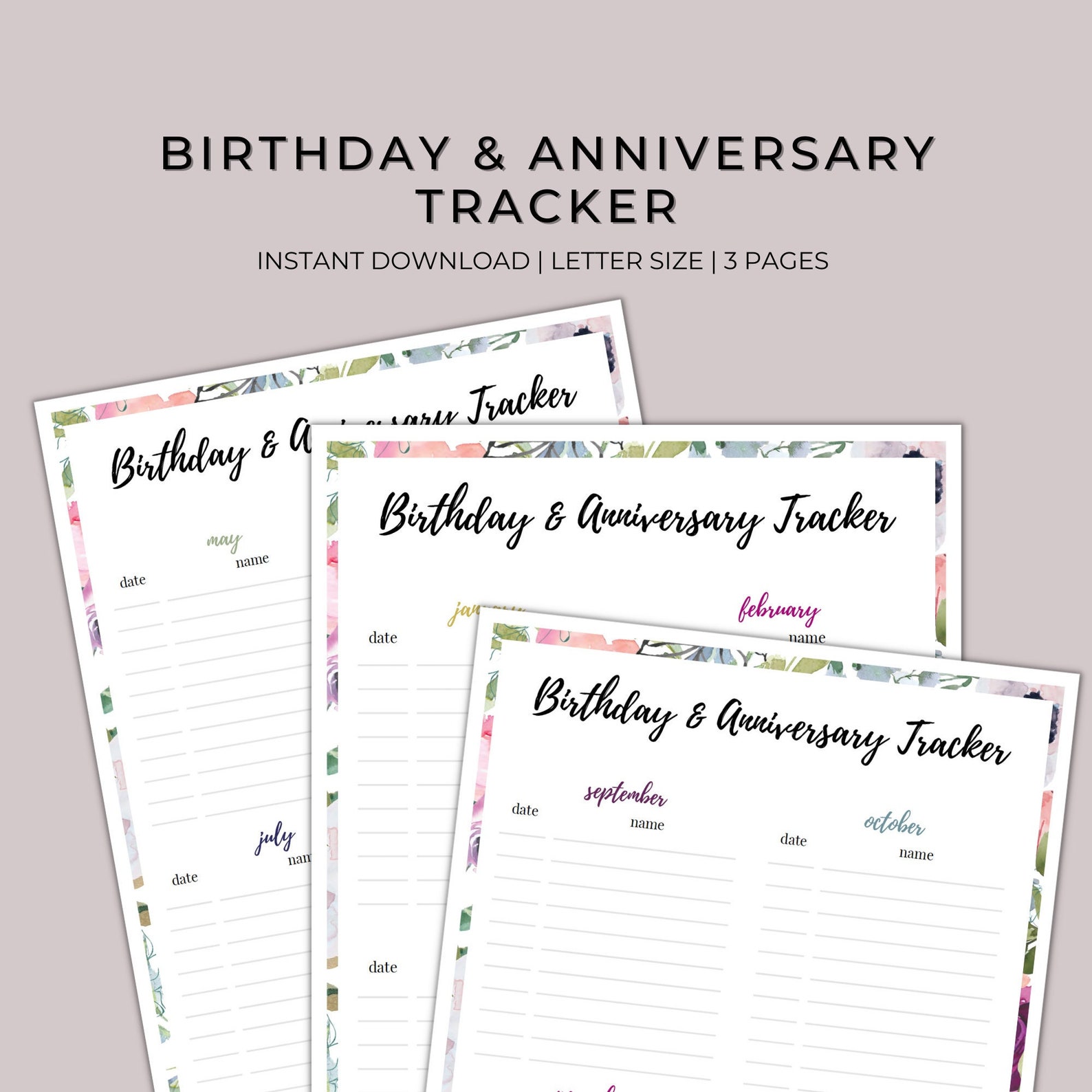 Printable Birthday Tracker, Editable Birthday and Anniversary Log ...