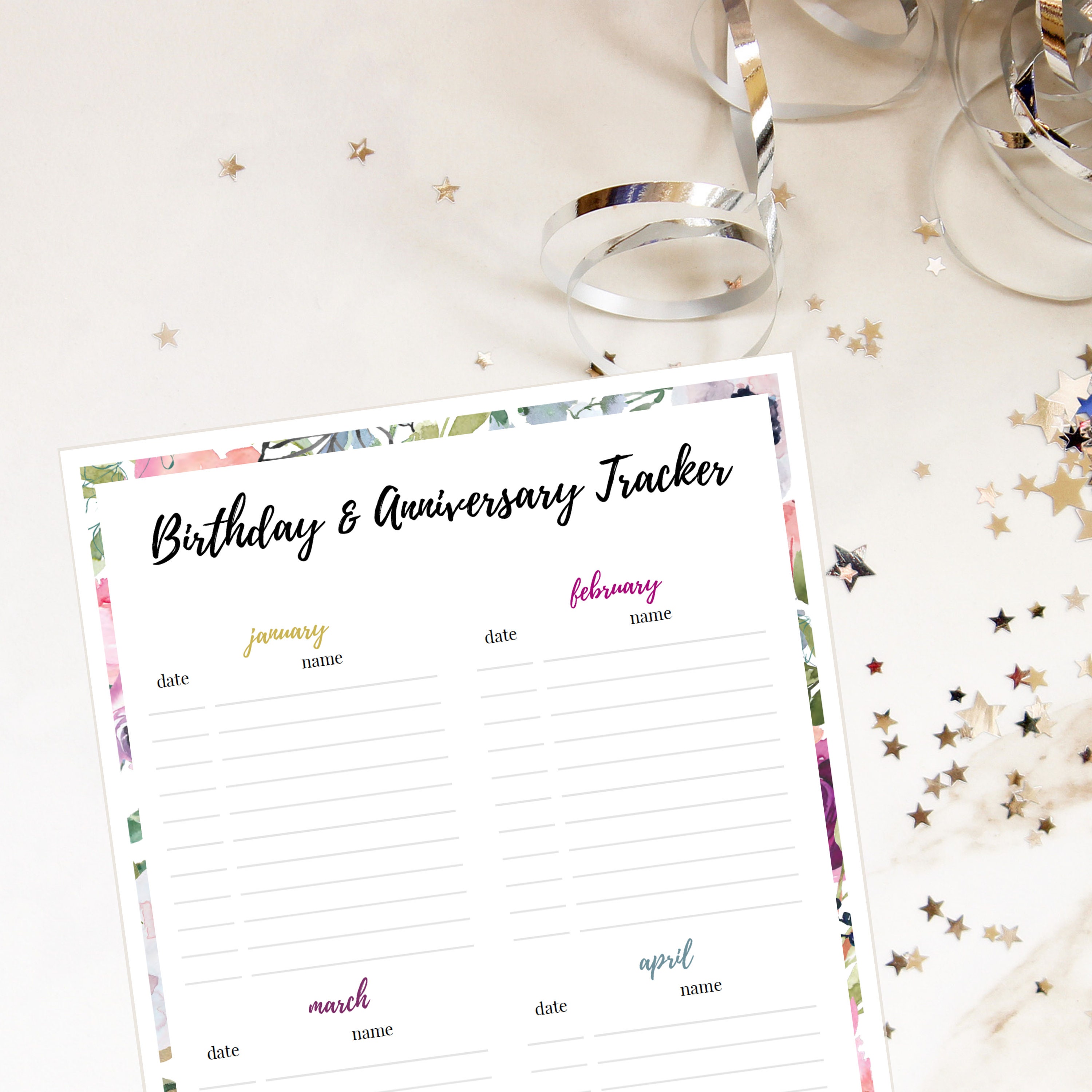 Printable Birthday Tracker Editable Birthday and Anniversary - Etsy UK