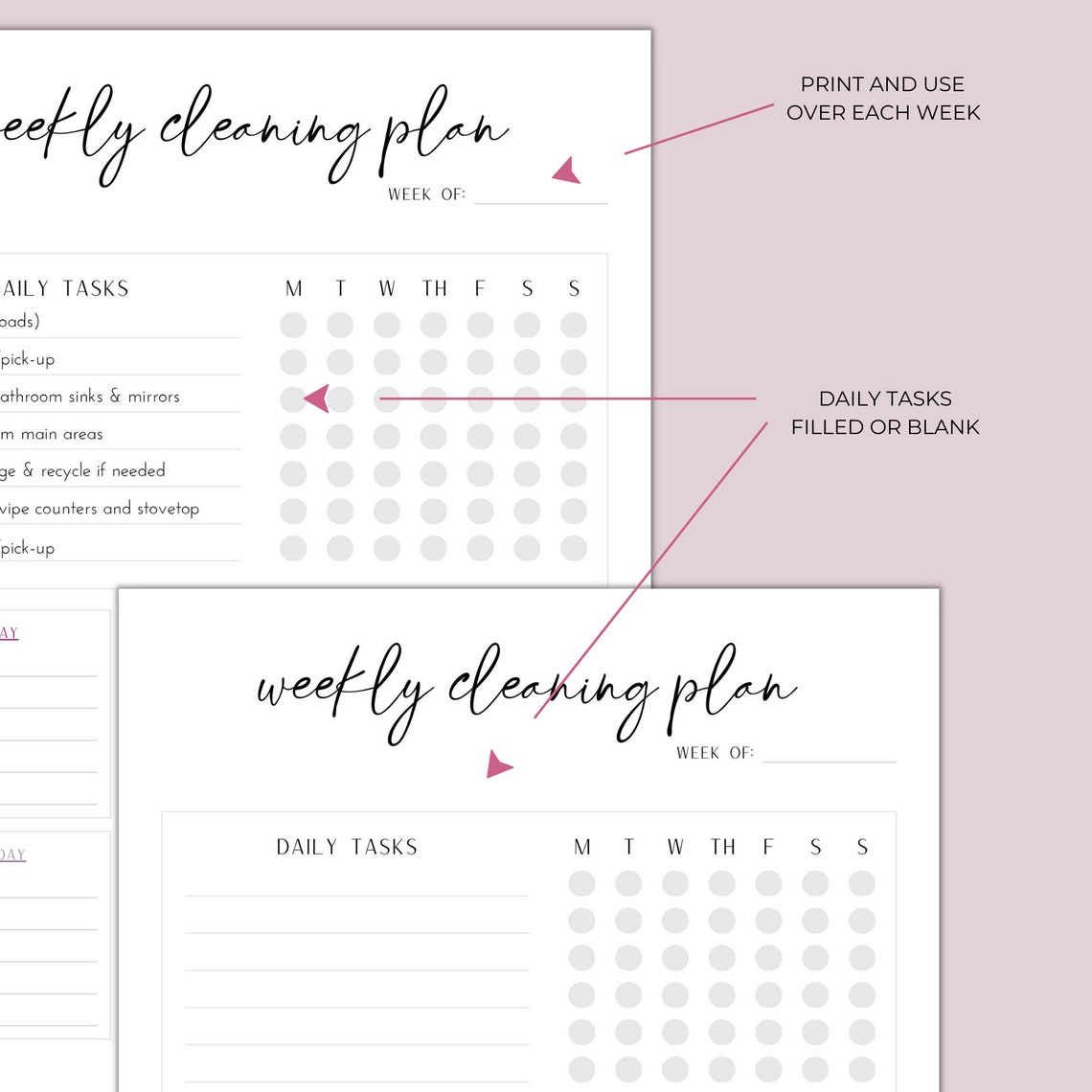 Printable Cleaning Bundle-cleaning Schedule, Editable Cleaning Checklist-daily, Weekly & Monthly ...