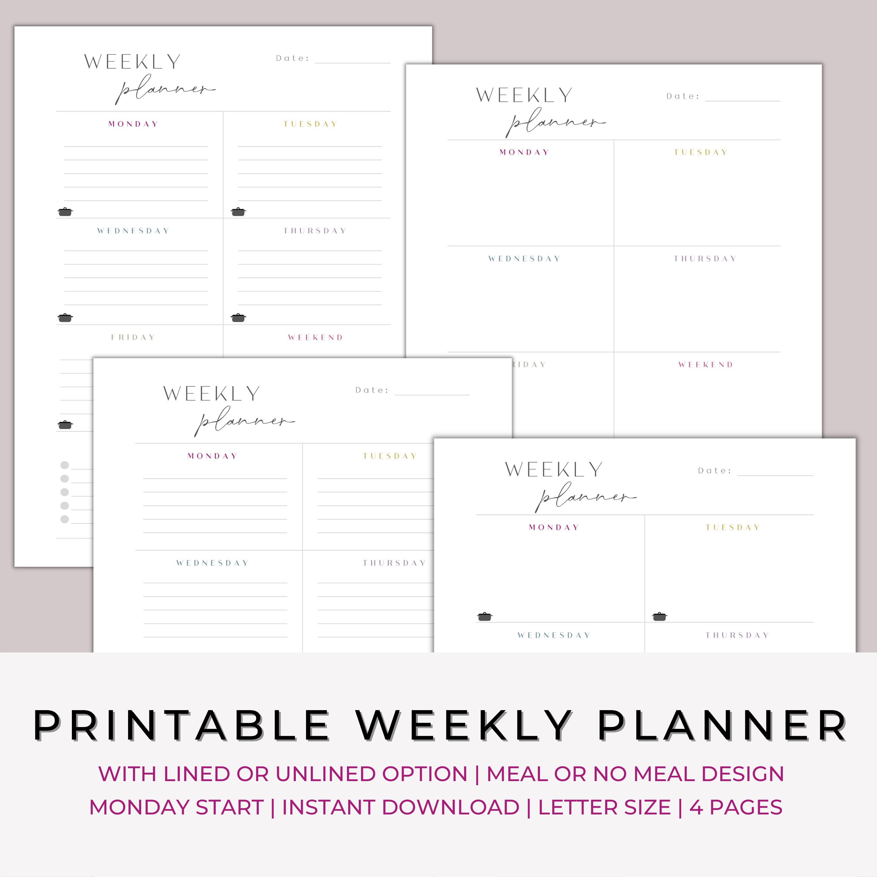 Simple Weekly Planner Printable Minimal Color Design Weekly - Etsy