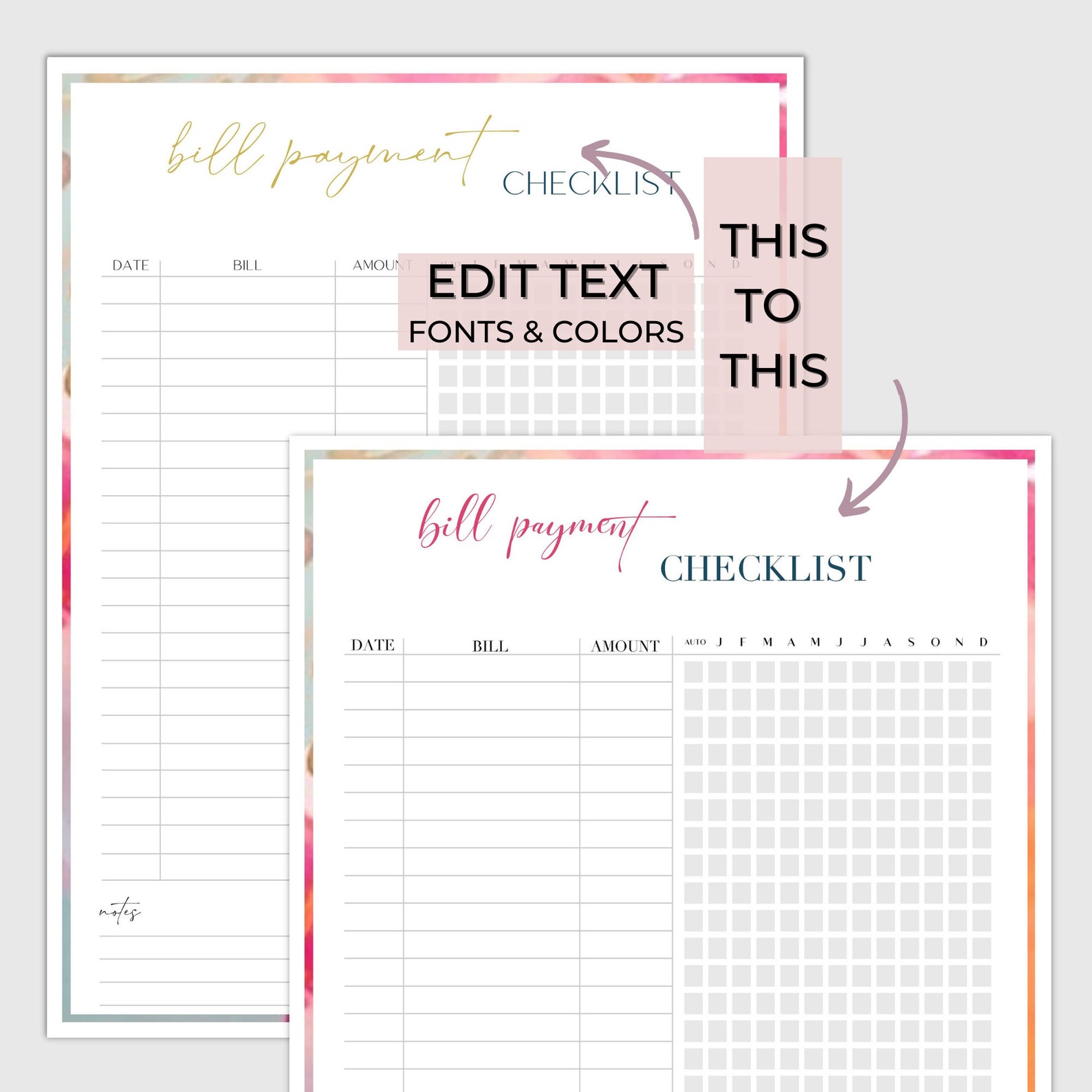 Bill Payment Tracker, Monthly Bill Tracker Printable, Editable Payment ...