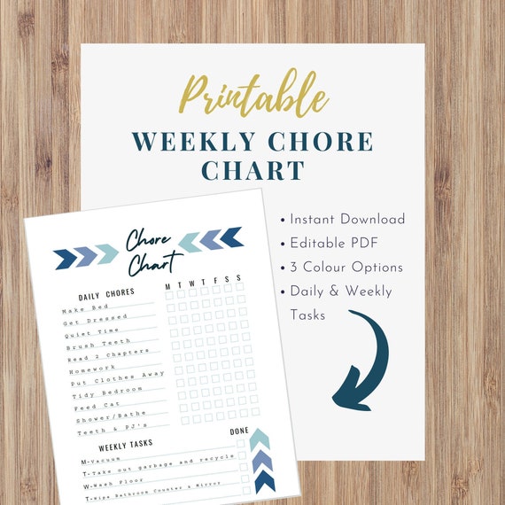 Weekly Daily Chore Chart for Kidsprintable Chore | Etsy