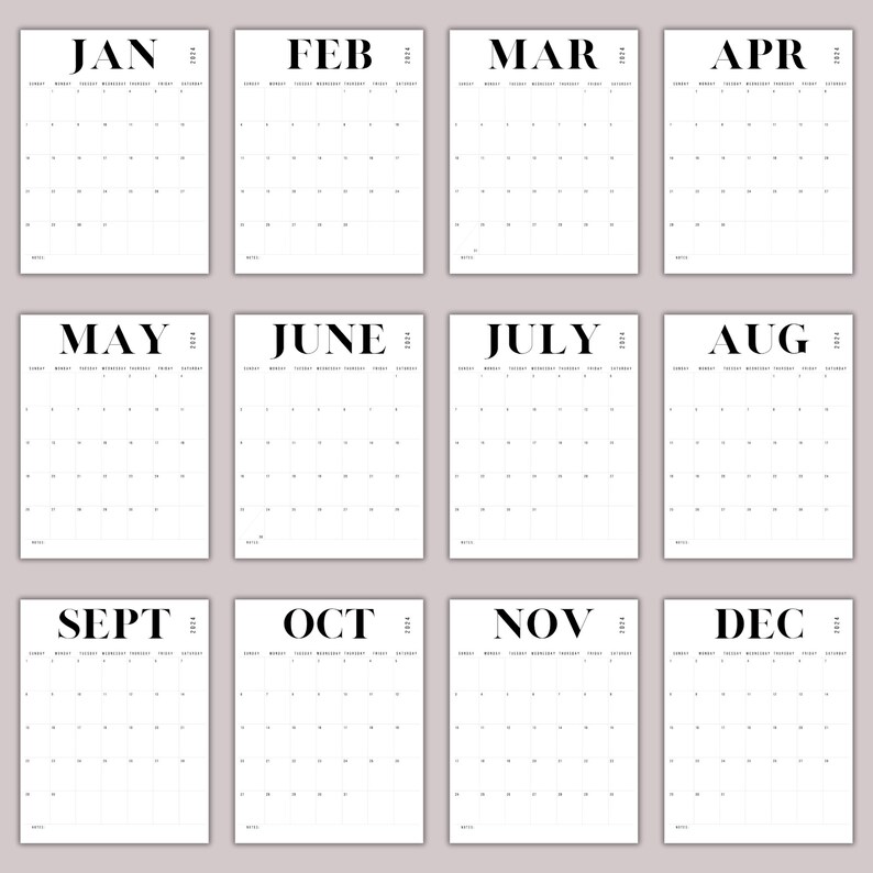 Portrait Calendar 2024 Printable, Printable Calendar 2024 Vertical ...