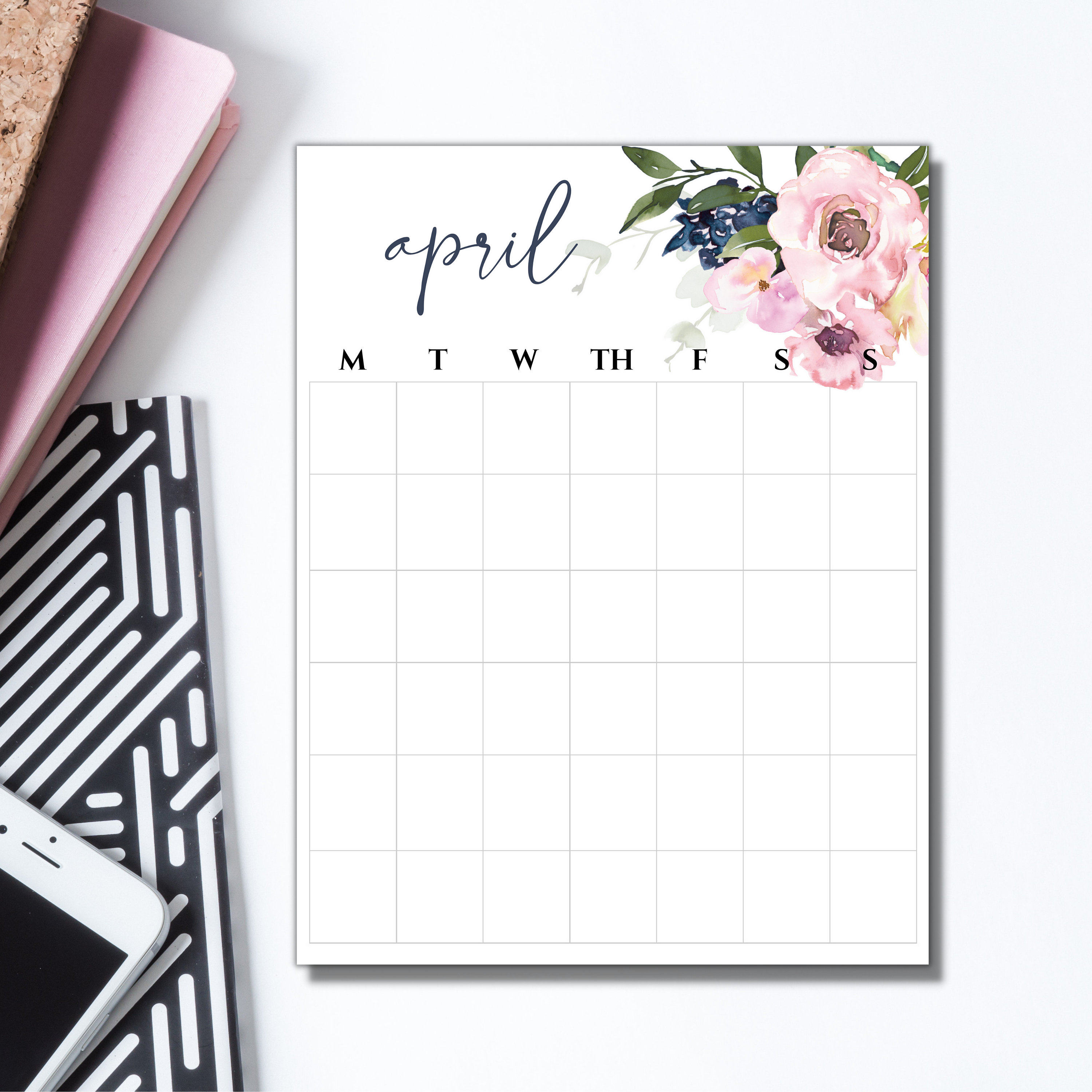 Undated Printable Monthly Calendars Pretty Floral - Etsy