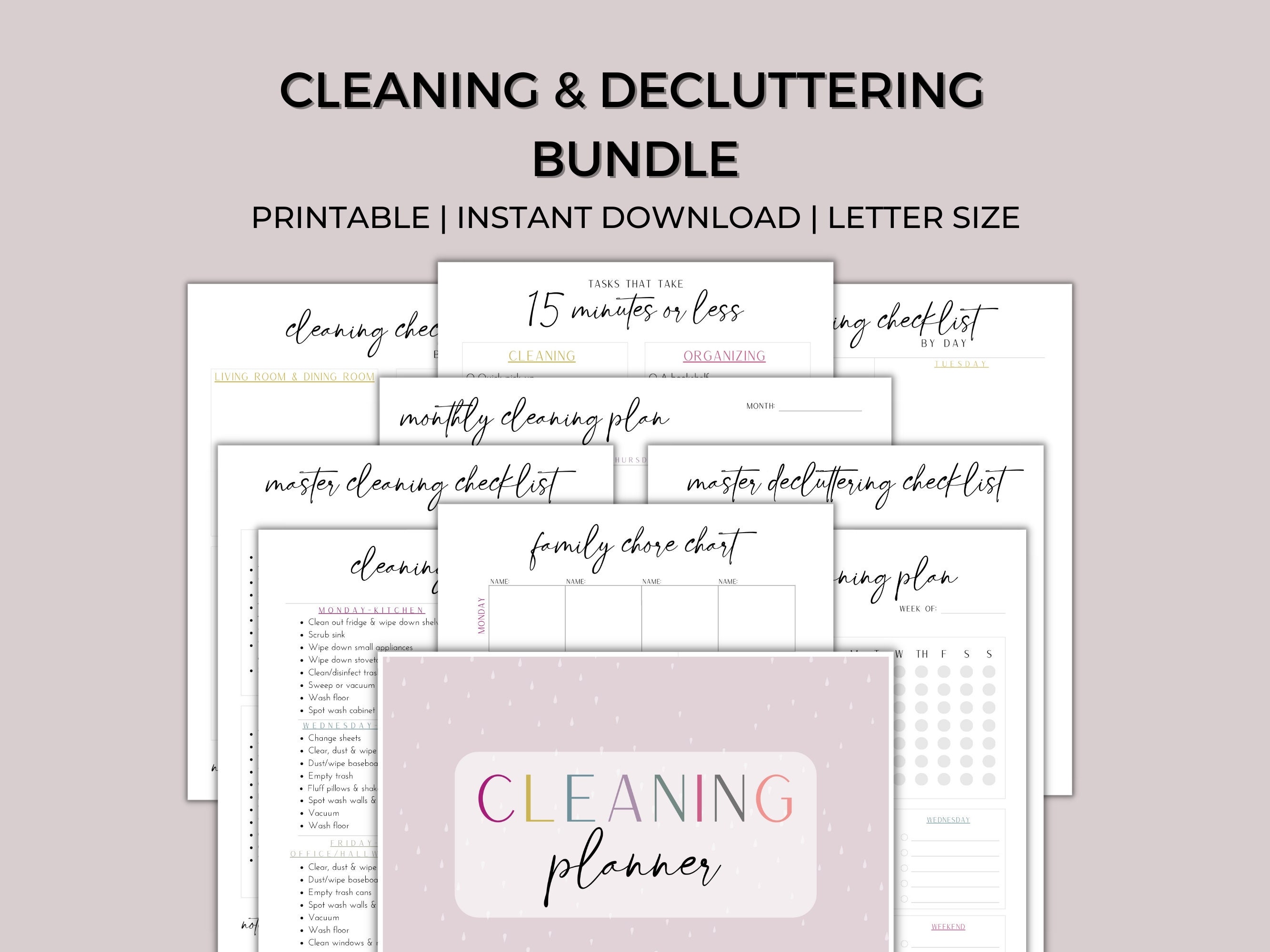 Printable Cleaning Bundle-cleaning Schedule, Editable Cleaning Checklist-daily, Weekly & Monthly ...